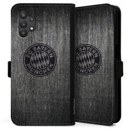 DeinDesign Galaxy A32 5G Handy Klapph&uuml;lle Handyh&uuml;lle aus Kunst Leder schwarz Flip Case Fc Bayern M&uuml;nchen Metallic Look Fcb Sideflip mit langer Lasche
