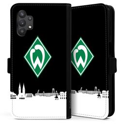 DeinDesign Galaxy A32 5G Handy Klapph&uuml;lle Handyh&uuml;lle aus Kunst Leder schwarz Flip Case Skyline Sv Werder Bremen Official Licensed Product Sideflip mit langer 