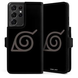 DeinDesign Galaxy S21 Ultra 5G Handy Klapph&uuml;lle Handyh&uuml;lle aus Kunst Leder schwarz Flip Case Naruto Shippuden Konoha Logo Sideflip mit Lasche