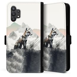 DeinDesign Galaxy A32 5G Handy Klapph&uuml;lle Handyh&uuml;lle aus Kunst Leder schwarz Flip Case Nature Mountain Fox Sideflip mit langer Lasche