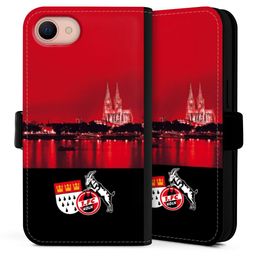 DeinDesign iPhone 16e Handy Klapph&uuml;lle Handyh&uuml;lle aus Kunst Leder schwarz Flip Case 1. Fc K&ouml;ln Skyline Official Licensed Product Sideflip mit Lasche