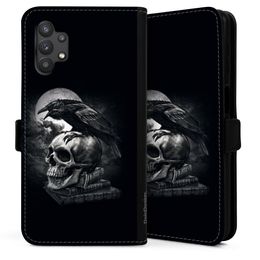 DeinDesign Galaxy A32 5G Handy Klapph&uuml;lle Handyh&uuml;lle aus Kunst Leder schwarz Flip Case Skull Raven Skulls Sideflip mit langer Lasche