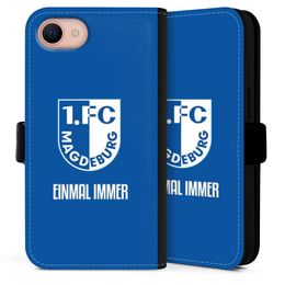 DeinDesign iPhone 16e Handy Klapph&uuml;lle Handyh&uuml;lle aus Kunst Leder schwarz Flip Case Coat Of Arms Official Licensed Product 1. Fc Magdeburg Sideflip mit Lasche