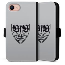 DeinDesign iPhone 16e Handy Klapph&uuml;lle Handyh&uuml;lle aus Kunst Leder schwarz Flip Case Logo Official Licensed Product Vfb Stuttgart Sideflip mit Lasche
