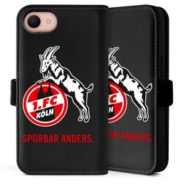 DeinDesign iPhone 16e Handy Klapph&uuml;lle Handyh&uuml;lle aus Kunst Leder schwarz Flip Case Official Licensed Product Transparent 1. Fc K&ouml;ln Sideflip mit Lasche