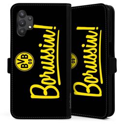 DeinDesign Galaxy A32 5G Handy Klapph&uuml;lle Handyh&uuml;lle aus Kunst Leder schwarz Flip Case Borussia Dortmund Soccer Bvb Sideflip mit langer Lasche