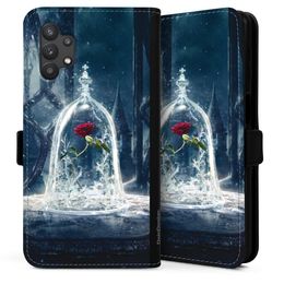DeinDesign Galaxy A32 5G Handy Klapph&uuml;lle Handyh&uuml;lle aus Kunst Leder schwarz Flip Case Rose The Beauty And The Beast Disney Princess Sideflip mit langer Lasche
