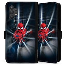 DeinDesign Galaxy A32 5G Handy Klapph&uuml;lle Handyh&uuml;lle aus Kunst Leder schwarz Flip Case Spiderman Marvel Kinofilm Sideflip mit langer Lasche