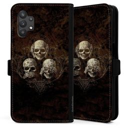 DeinDesign Galaxy A32 5G Handy Klapph&uuml;lle Handyh&uuml;lle aus Kunst Leder schwarz Flip Case Gothic Skulls Art Sideflip mit langer Lasche