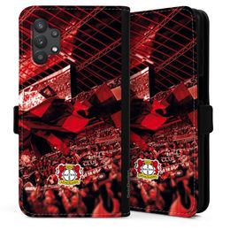 DeinDesign Galaxy A32 5G Handy Klapph&uuml;lle Handyh&uuml;lle aus Kunst Leder schwarz Flip Case Merchandise Bayer 04 Leverkusen Official Licensed Product Sideflip mit 