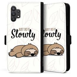 DeinDesign Galaxy A32 5G Handy Klapph&uuml;lle Handyh&uuml;lle aus Kunst Leder schwarz Flip Case Sloth Animals Lazy Sunday Sideflip mit langer Lasche