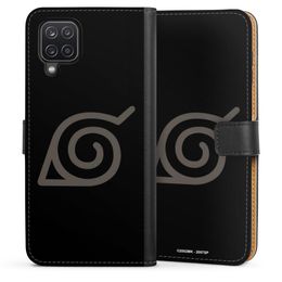 DeinDesign Galaxy A12 Handy Klapph&uuml;lle Handyh&uuml;lle aus Kunst Leder schwarz Flip Case Naruto Shippuden Logo Konoha Sideflip mit langer Lasche