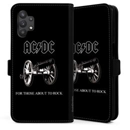 DeinDesign Galaxy A32 5G Handy Klapph&uuml;lle Handyh&uuml;lle aus Kunst Leder schwarz Flip Case Music Acdc Merchandise Sideflip mit langer Lasche