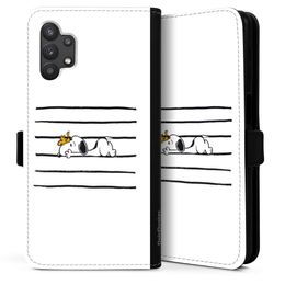 DeinDesign Galaxy A32 5G Handy Klapph&uuml;lle Handyh&uuml;lle aus Kunst Leder schwarz Flip Case Snoopy Dog Peanuts Sideflip mit langer Lasche