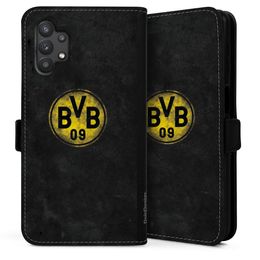 DeinDesign Galaxy A32 5G Handy Klapph&uuml;lle Handyh&uuml;lle aus Kunst Leder schwarz Flip Case Bvb Borussia Dortmund Merchandise Sideflip mit langer Lasche