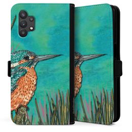 DeinDesign Galaxy A32 5G Handy Klapph&uuml;lle Handyh&uuml;lle aus Kunst Leder schwarz Flip Case Painting Bird Animals Sideflip mit langer Lasche