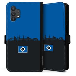 DeinDesign Galaxy A32 5G Handy Klapph&uuml;lle Handyh&uuml;lle aus Kunst Leder schwarz Flip Case Skyline Hamburg Hsv Sideflip mit langer Lasche
