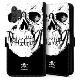 DeinDesign Galaxy A32 5G Handy Klapph&uuml;lle Handyh&uuml;lle aus Kunst Leder schwarz Flip Case Totenkopf Official Licensed Product Fc St. Pauli Sideflip mit langer 