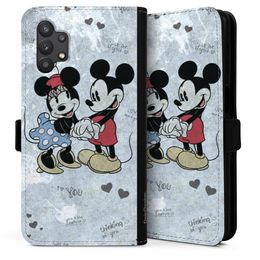 DeinDesign Galaxy A32 5G Handy Klapph&uuml;lle Handyh&uuml;lle aus Kunst Leder schwarz Flip Case Vintage Disney Sideflip mit langer Lasche