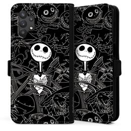 DeinDesign Galaxy A32 5G Handy Klapph&uuml;lle Handyh&uuml;lle aus Kunst Leder schwarz Flip Case Nightmare Before Christmas Halloween Disney Sideflip mit langer Lasche