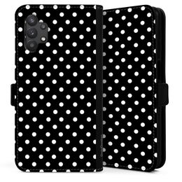 DeinDesign Galaxy A32 5G Handy Klapph&uuml;lle Handyh&uuml;lle aus Kunst Leder schwarz Flip Case Points Retro Polka Dots Sideflip mit langer Lasche
