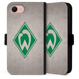 DeinDesign iPhone 16e Handy Klapph&uuml;lle Handyh&uuml;lle aus Kunst Leder schwarz Flip Case Concrete Official Licensed Product Sv Werder Bremen Sideflip mit Lasche