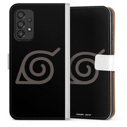 DeinDesign Galaxy A33 5G Handy Klapph&uuml;lle Handyh&uuml;lle aus Kunst Leder wei&szlig; Flip Case Naruto Shippuden Logo Konoha Sideflip mit Lasche