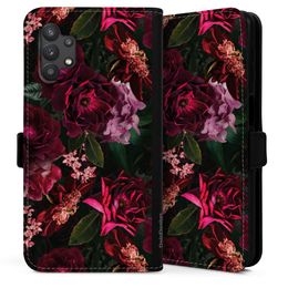 DeinDesign Galaxy A32 5G Handy Klapph&uuml;lle Handyh&uuml;lle aus Kunst Leder schwarz Flip Case Flowers Blossom Rose Sideflip mit langer Lasche