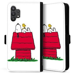DeinDesign Galaxy A32 5G Handy Klapph&uuml;lle Handyh&uuml;lle aus Kunst Leder schwarz Flip Case Snoopy Official Licensed Product Peanuts Sideflip mit langer Lasche