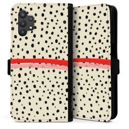 DeinDesign Galaxy A32 5G Handy Klapph&uuml;lle Handyh&uuml;lle aus Kunst Leder schwarz Flip Case Stripes Kunst Points Sideflip mit langer Lasche