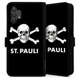 DeinDesign Galaxy A32 5G Handy Klapph&uuml;lle Handyh&uuml;lle aus Kunst Leder schwarz Flip Case Totenkopf Fc St. Pauli Official Licensed Product Sideflip mit langer 