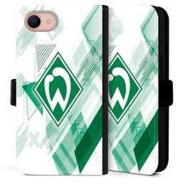 DeinDesign iPhone 16e Handy Klapph&uuml;lle Handyh&uuml;lle aus Kunst Leder schwarz Flip Case Official Licensed Product Sv Werder Bremen Muster Sideflip mit Lasche