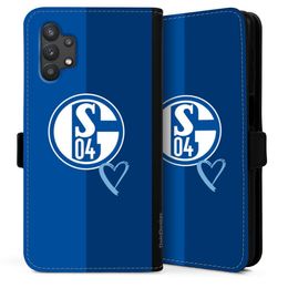 DeinDesign Galaxy A32 5G Handy Klapph&uuml;lle Handyh&uuml;lle aus Kunst Leder schwarz Flip Case Heart Schalke 04 Fc Schalke 04 Sideflip mit langer Lasche