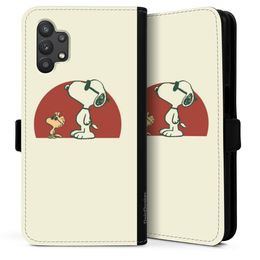 DeinDesign Galaxy A32 5G Handy Klapph&uuml;lle Handyh&uuml;lle aus Kunst Leder schwarz Flip Case Kindheit Snoopy Official Licensed Product Sideflip mit langer Lasche