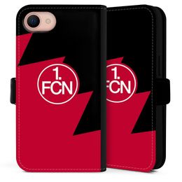 DeinDesign iPhone 16e Handy Klapph&uuml;lle Handyh&uuml;lle aus Kunst Leder schwarz Flip Case 1. Fcn 1. Fc N&uuml;rnberg Merchandise Sideflip mit Lasche