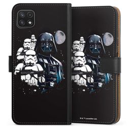 DeinDesign Galaxy A22 5G Handy Klapph&uuml;lle Handyh&uuml;lle aus Kunst Leder schwarz Flip Case Movie Star Wars Weltall Sideflip mit langer Lasche