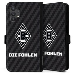 DeinDesign Galaxy A32 5G Handy Klapph&uuml;lle Handyh&uuml;lle aus Kunst Leder schwarz Flip Case Borussia M&ouml;nchengladbach Carbon Gladbach Sideflip mit langer Lasche