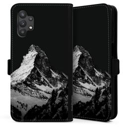 DeinDesign Galaxy A32 5G Handy Klapph&uuml;lle Handyh&uuml;lle aus Kunst Leder schwarz Flip Case Snow Mountain Mountain Top Sideflip mit langer Lasche