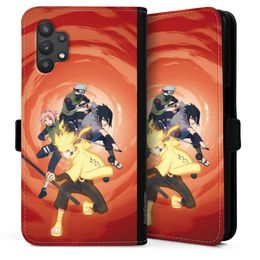 DeinDesign Galaxy A32 5G Handy Klapph&uuml;lle Handyh&uuml;lle aus Kunst Leder schwarz Flip Case Sasuke Sakura Naruto Shippuden Sideflip mit langer Lasche