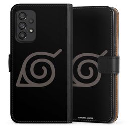 DeinDesign Galaxy A53 5G Handy Klapph&uuml;lle Handyh&uuml;lle aus Kunst Leder schwarz Flip Case Naruto Shippuden Logo Konoha Sideflip mit langer Lasche