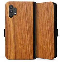 DeinDesign Galaxy A32 5G Handy Klapph&uuml;lle Handyh&uuml;lle aus Kunst Leder schwarz Flip Case Larch Wood Wooden Look Sideflip mit langer Lasche
