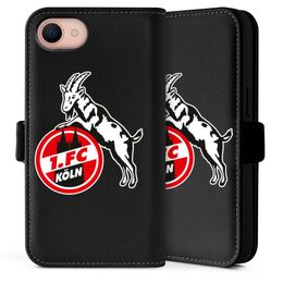 DeinDesign iPhone 16e Handy Klapph&uuml;lle Handyh&uuml;lle aus Kunst Leder schwarz Flip Case Transparent Logo 1. Fc K&ouml;ln Sideflip mit Lasche