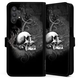 DeinDesign Galaxy A32 5G Handy Klapph&uuml;lle Handyh&uuml;lle aus Kunst Leder schwarz Flip Case Gothic Skulls Skull Sideflip mit langer Lasche