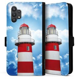 DeinDesign Galaxy A32 5G Handy Klapph&uuml;lle Handyh&uuml;lle aus Kunst Leder schwarz Flip Case Sky Lighthouse Cloud Sideflip mit langer Lasche