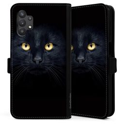 DeinDesign Galaxy A32 5G Handy Klapph&uuml;lle Handyh&uuml;lle aus Kunst Leder schwarz Flip Case Black Eye Cat Sideflip mit langer Lasche