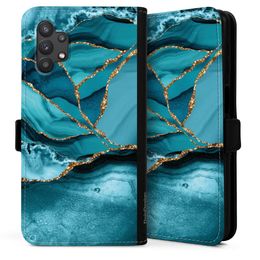 DeinDesign Galaxy A32 5G Handy Klapph&uuml;lle Handyh&uuml;lle aus Kunst Leder schwarz Flip Case Glitzer Marble Gemstone Sideflip mit langer Lasche