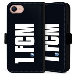 DeinDesign iPhone 16e Handy Klapph&uuml;lle Handyh&uuml;lle aus Kunst Leder schwarz Flip Case 1. Fcm 1. Fc Magdeburg Official Licensed Product Sideflip mit Lasche