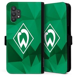 DeinDesign Galaxy A32 5G Handy Klapph&uuml;lle Handyh&uuml;lle aus Kunst Leder schwarz Flip Case Official Licensed Product Camouflage Sv Werder Bremen Sideflip mit langer 