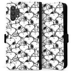DeinDesign Galaxy A32 5G Handy Klapph&uuml;lle Handyh&uuml;lle aus Kunst Leder schwarz Flip Case Muster Snoopy Peanuts Sideflip mit langer Lasche