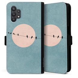 DeinDesign Galaxy A32 5G Handy Klapph&uuml;lle Handyh&uuml;lle aus Kunst Leder schwarz Flip Case Turquoise Bird Moon Sideflip mit langer Lasche